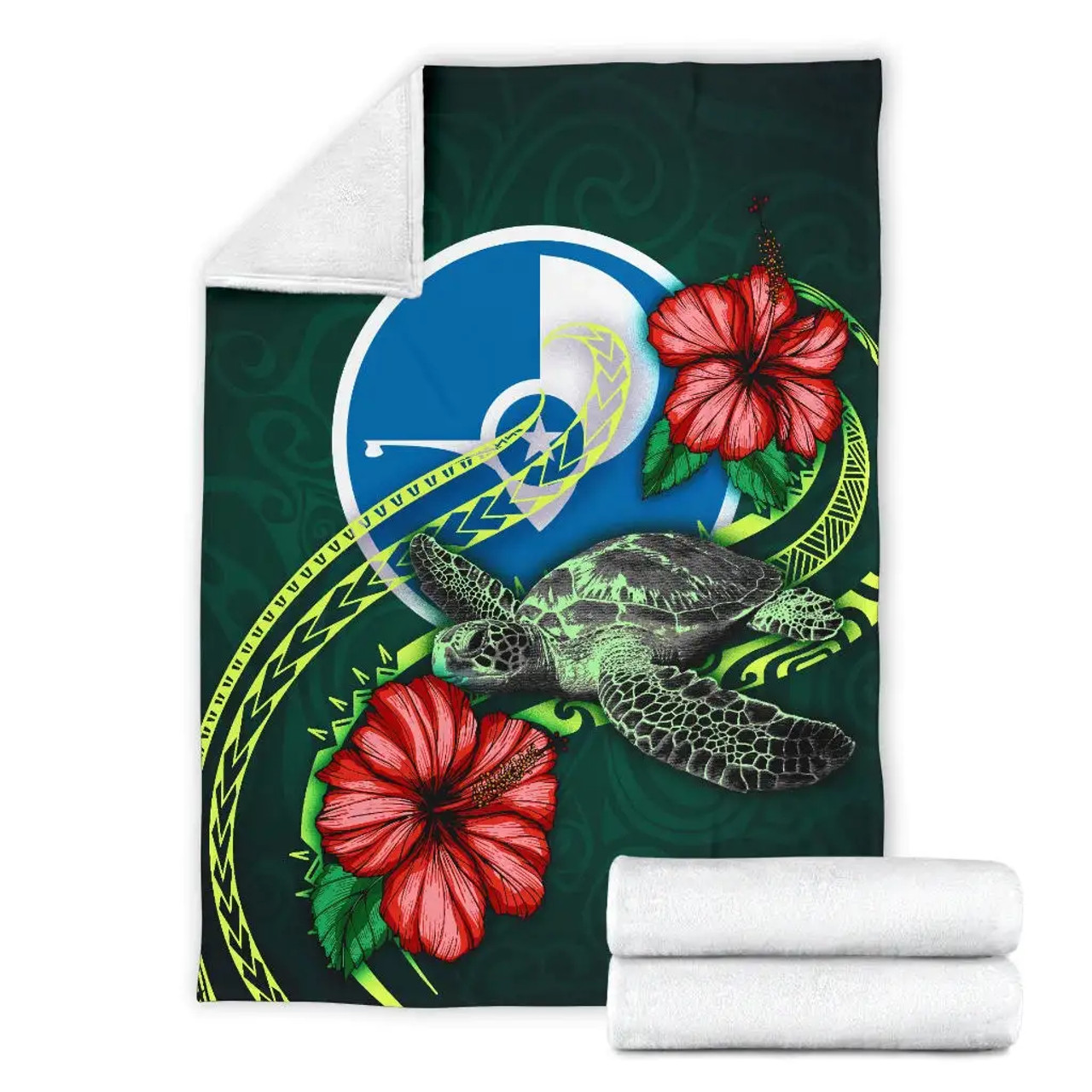Yap Polynesian Premium Blanket Green Turtle Hibiscus
