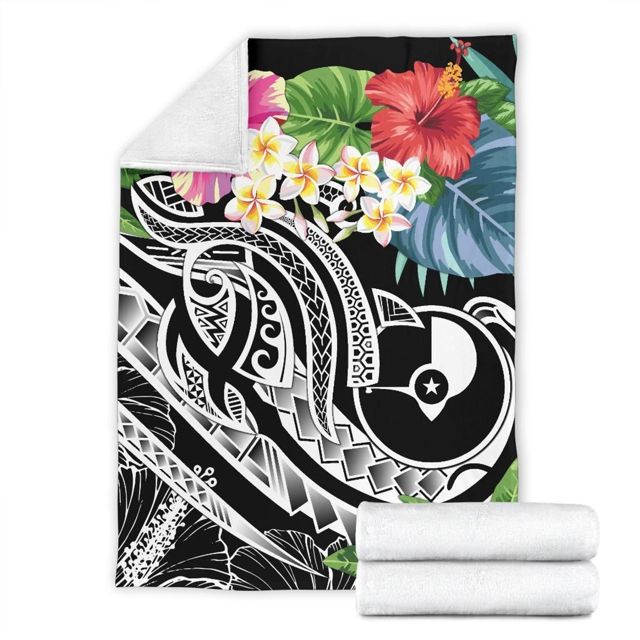 Yap Polynesian Premium Blanket Summer Plumeria Black