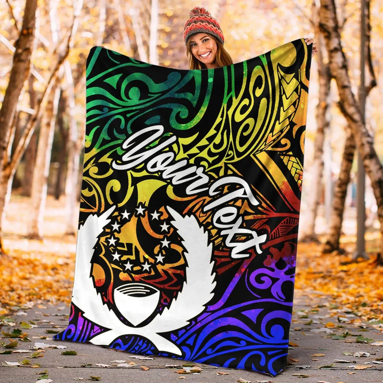 Pohnpei Custom Personalised Premium Blanket Rainbow Polynesian Pattern