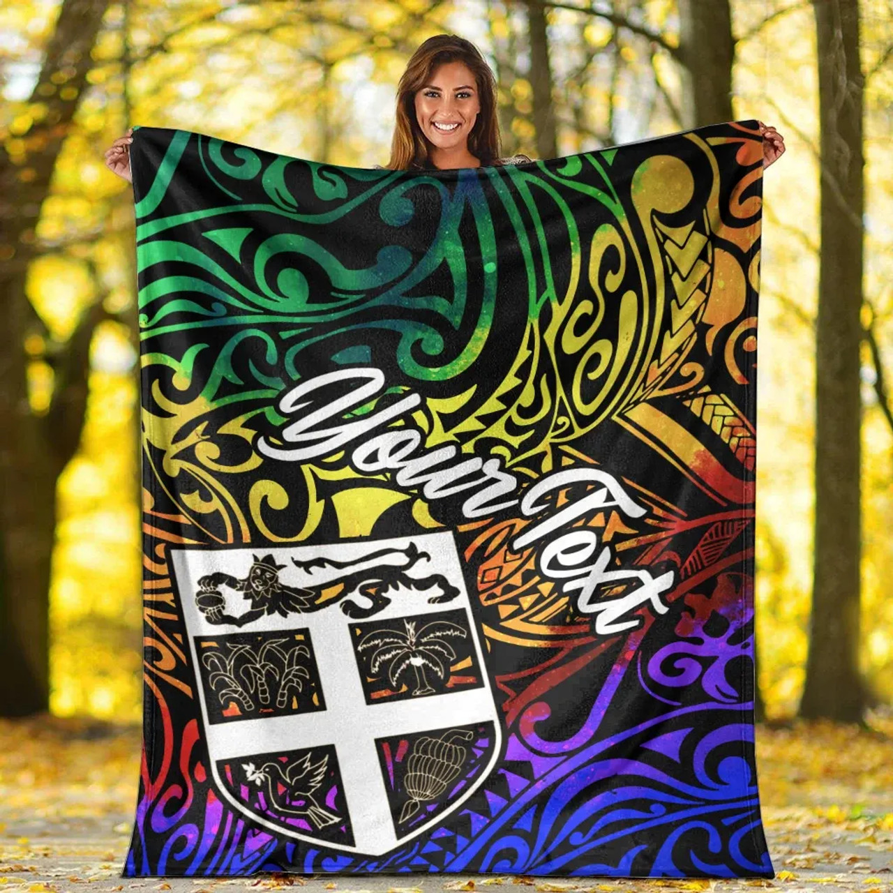 Fiji Custom Personalised Premium Blanket Rainbow Polynesian Pattern