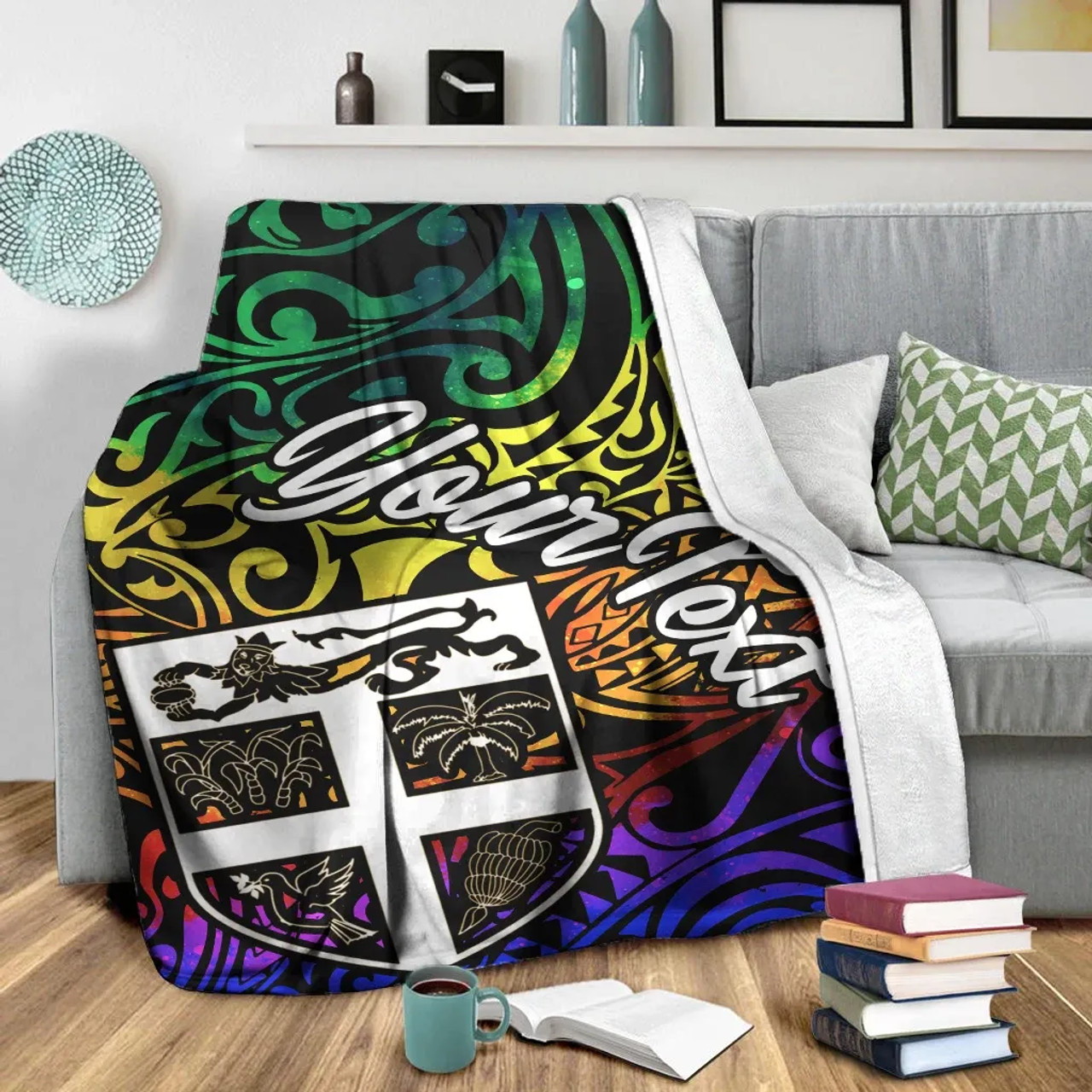 Fiji Custom Personalised Premium Blanket Rainbow Polynesian Pattern