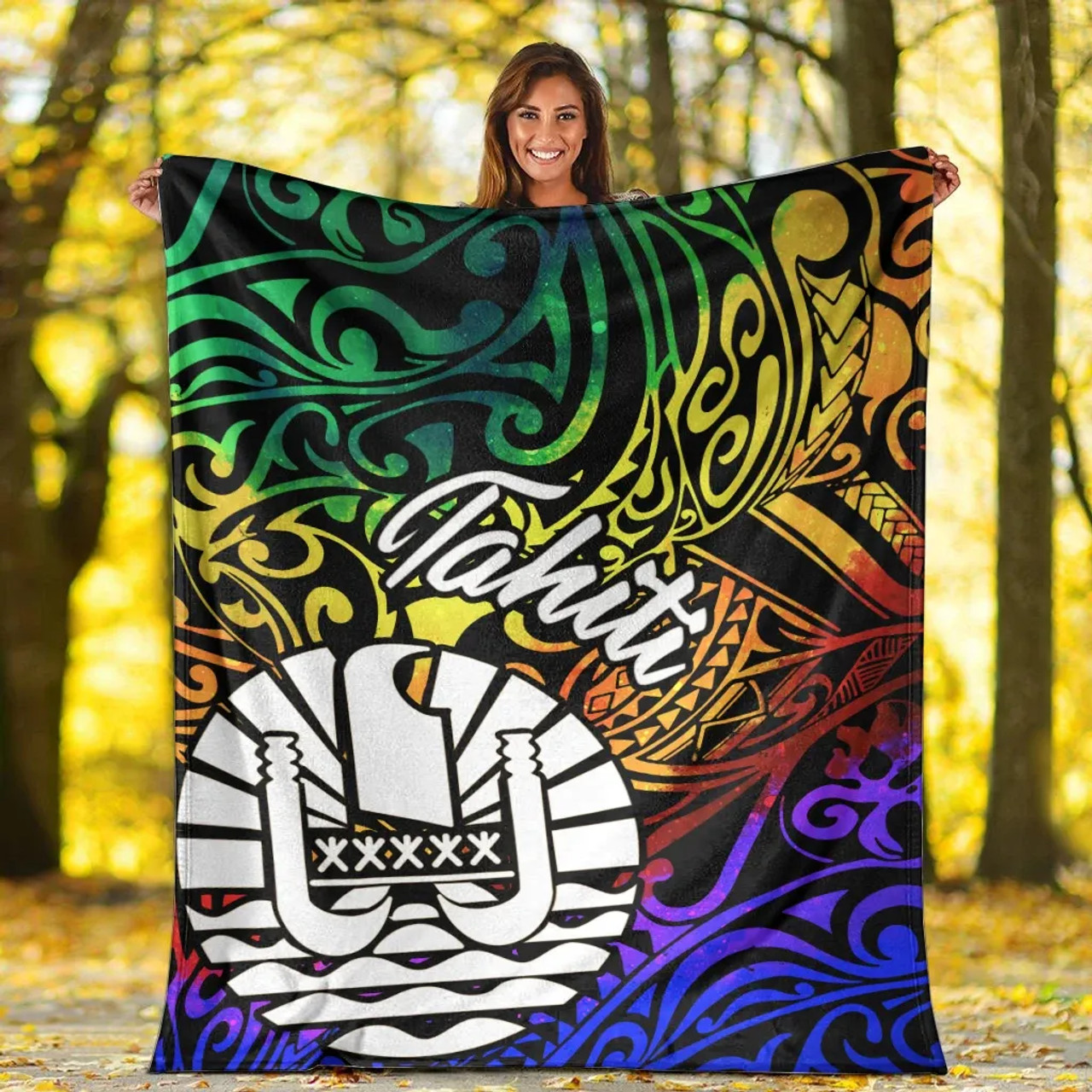 Tahiti Premium Blanket Rainbow Polynesian Pattern