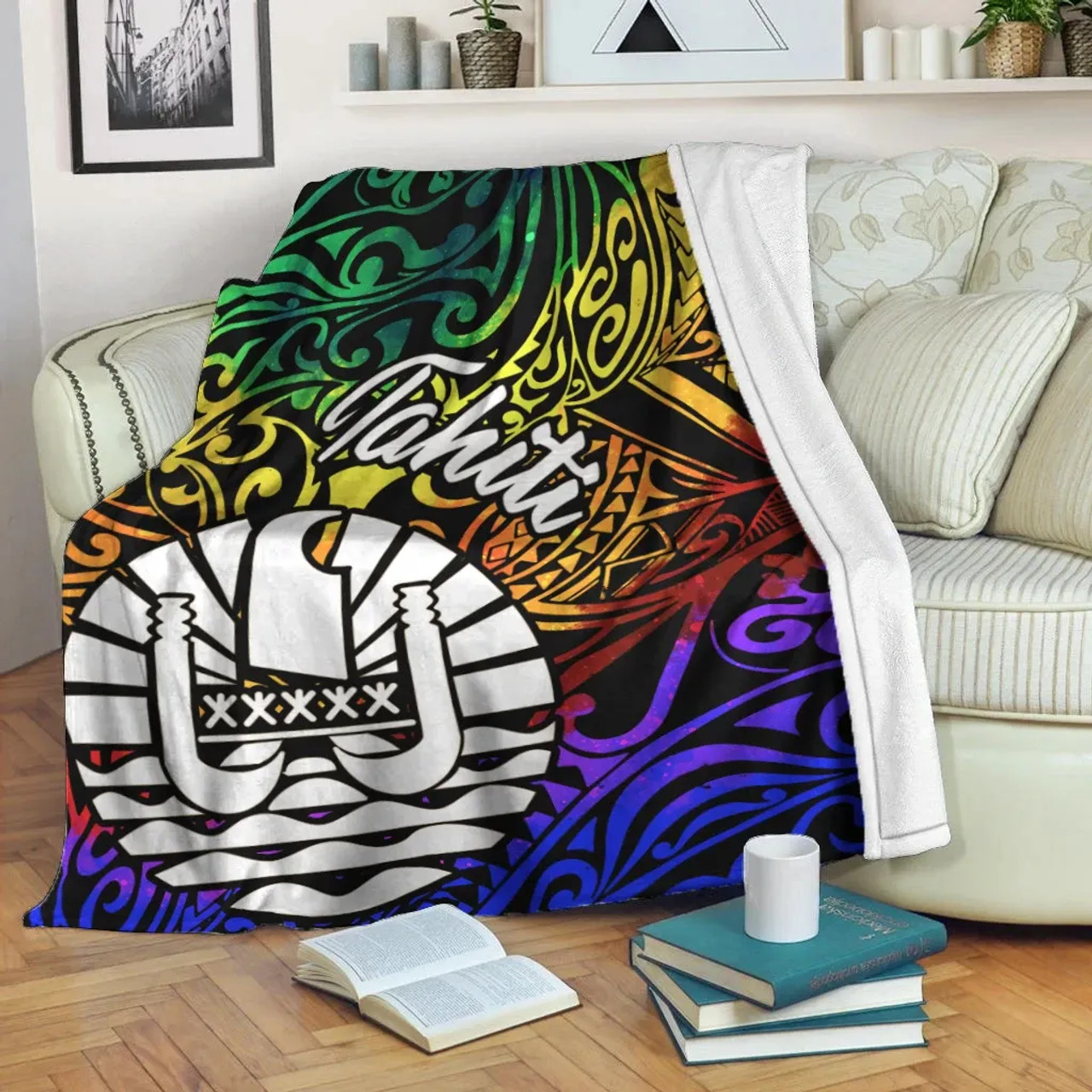 Tahiti Premium Blanket Rainbow Polynesian Pattern