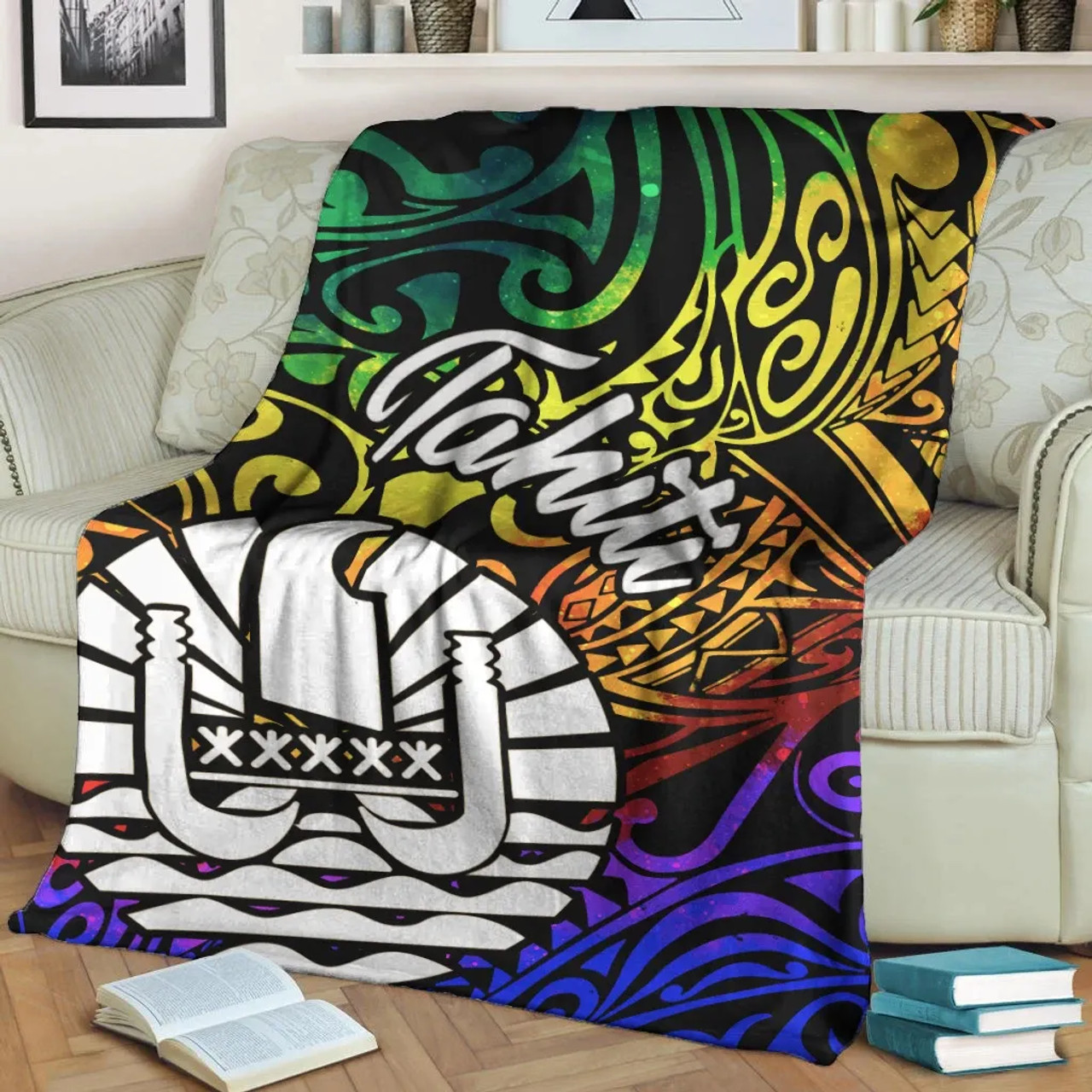 Tahiti Premium Blanket Rainbow Polynesian Pattern