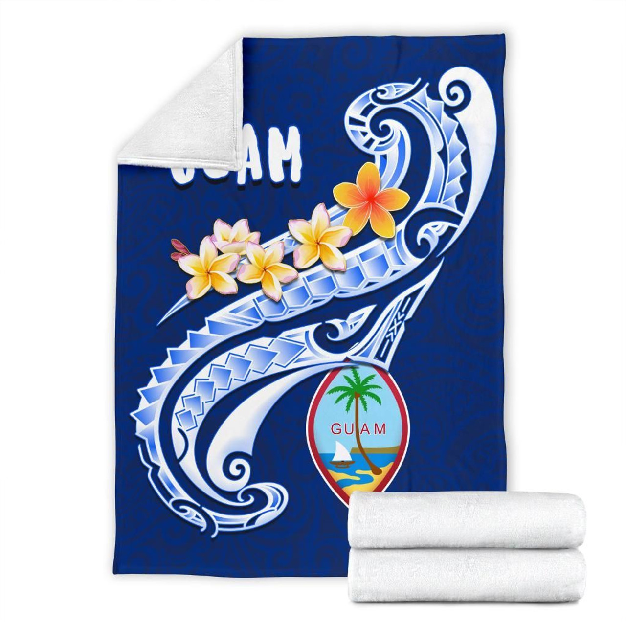 Guam Premium Blanket Guam Seal Polynesian Patterns Plumeria Blue