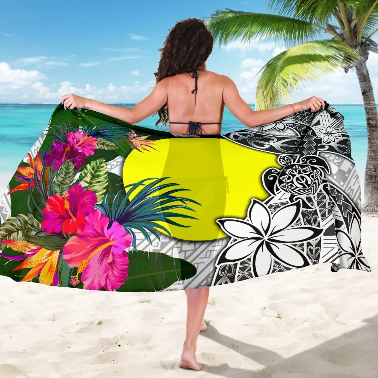 Palau Sarong White Turtle Plumeria Banana Leaf