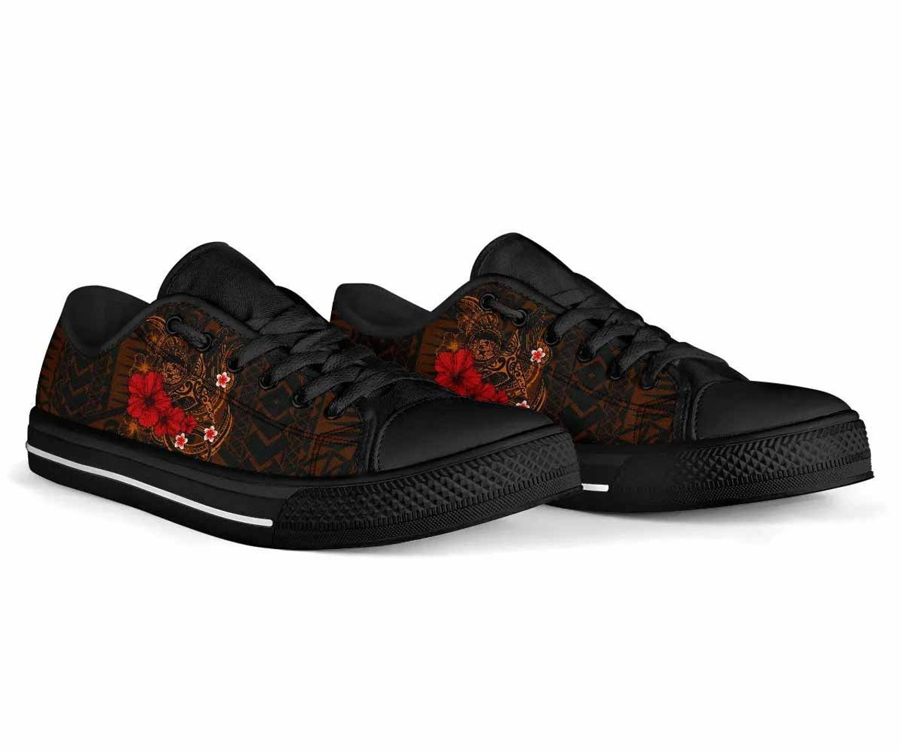 Polynesian Hawaii Low Top Shoes Humpback Whale With Hibiscus Golden
