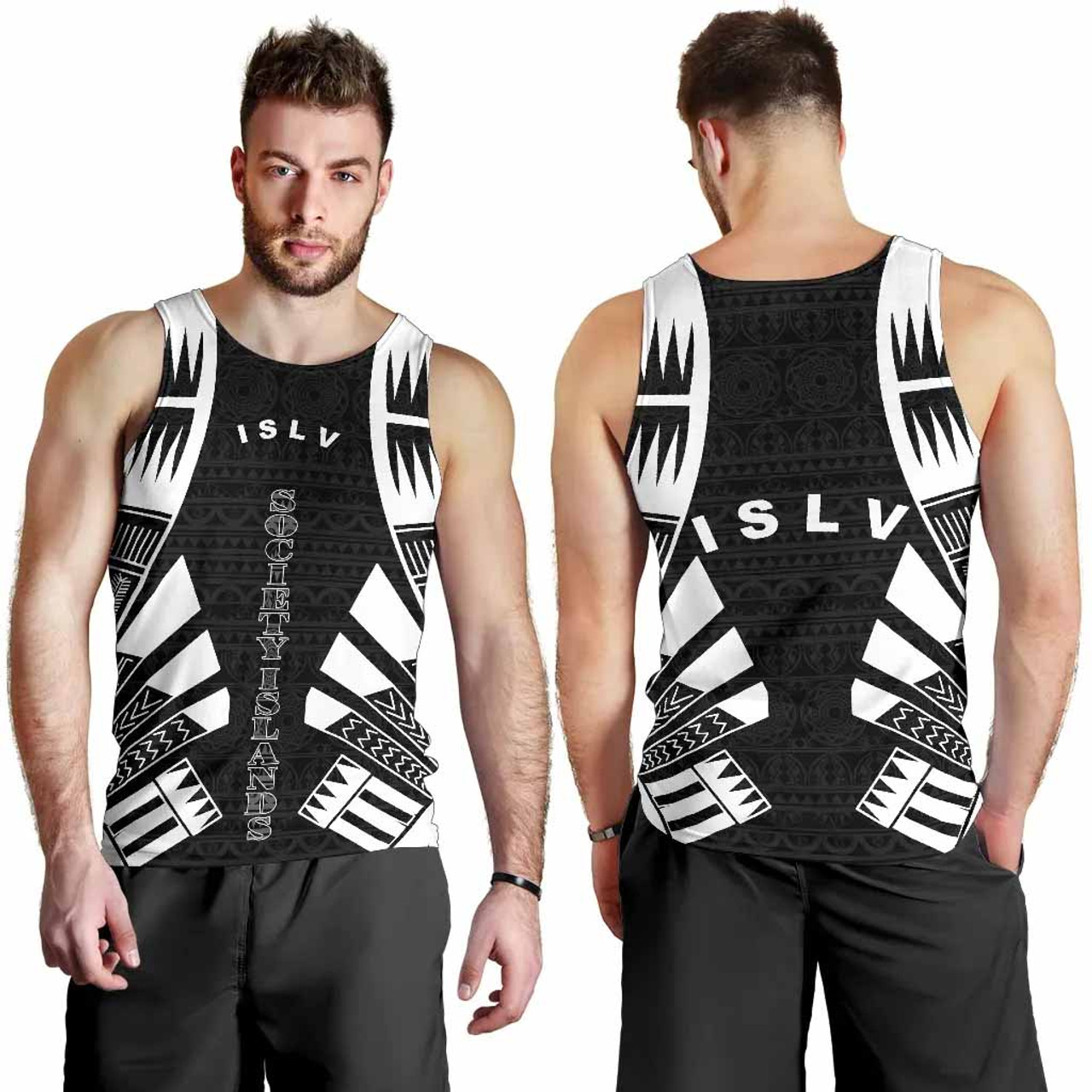 Society Islands Men Tank Top Polynesian Tattoo Black