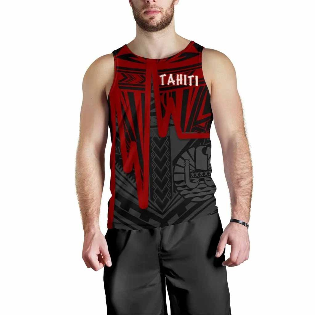 Tahiti Men Tank Top Tahiti Seal In Heartbeat Patterns Style Red