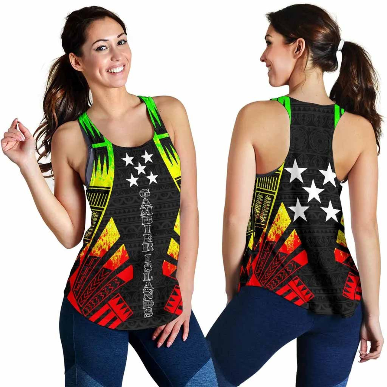 Gambier Islands Women Racerback Tank Polynesian Tattoo Reggae