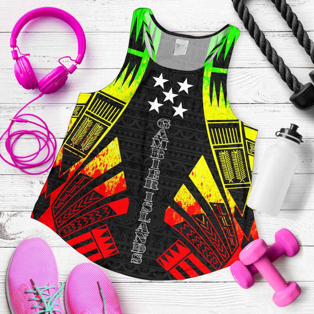 Gambier Islands Women Racerback Tank Polynesian Tattoo Reggae