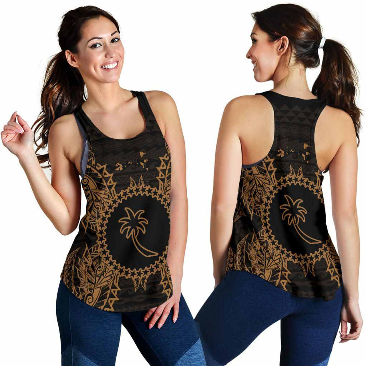Chuuk Polynesian Women Tank Top Map Gold