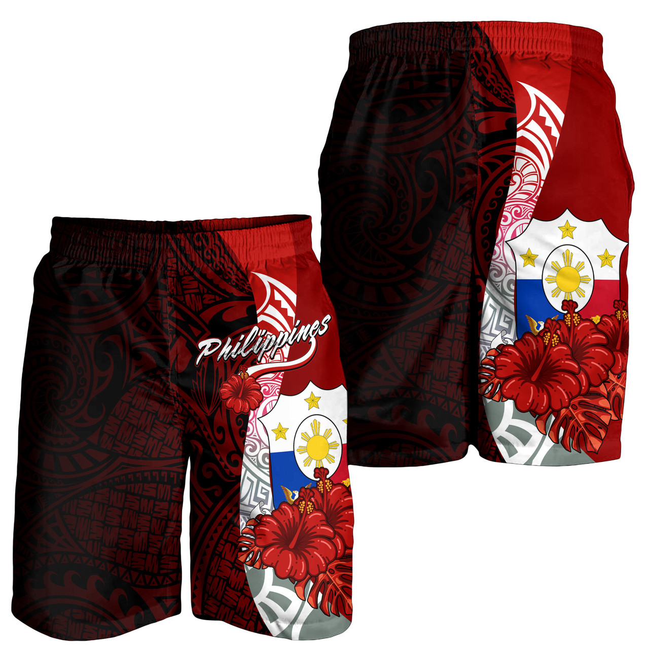 Philippines Polynesian Men Shorts Coat Of Arm With Hibiscus
