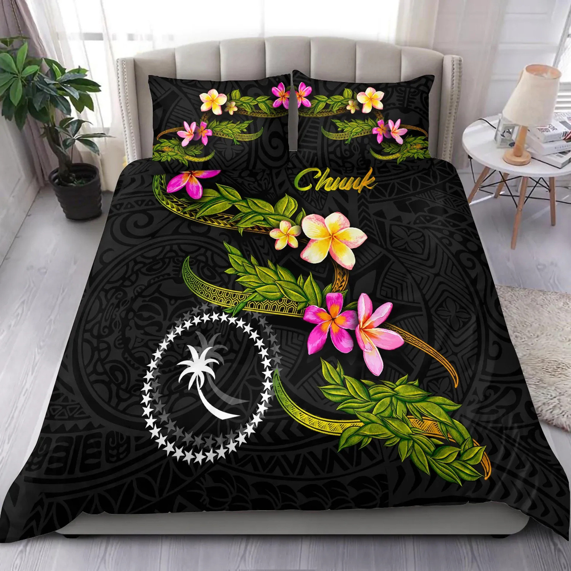 Chuuk Polynesian Bedding Set Plumeria Tribal