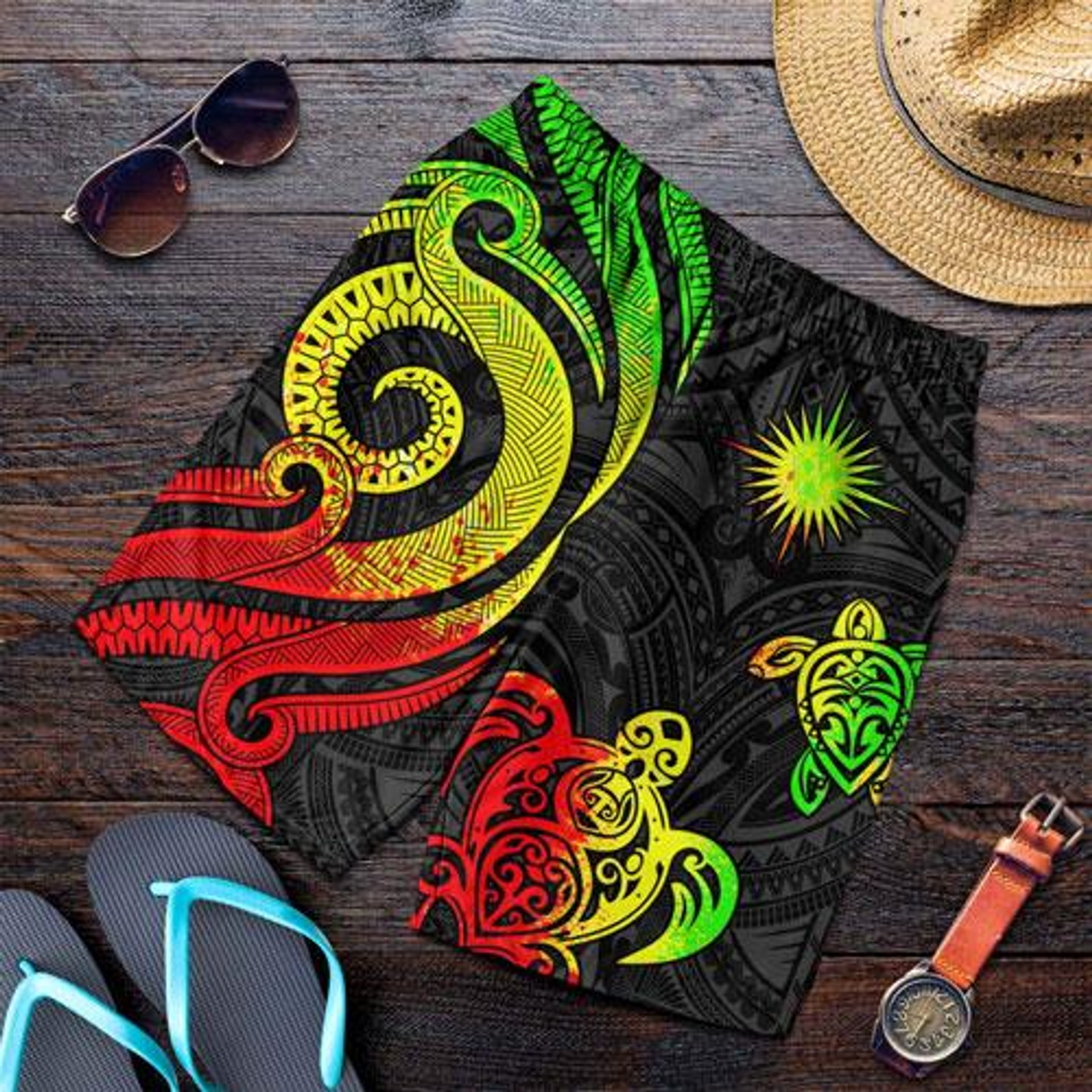 Marshall Islands Men Short Reggae Tentacle Turtle Crest