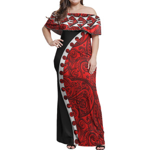 Polynesian Woman Off Shoulder Long Dress - Polynesian Design Pattern 08