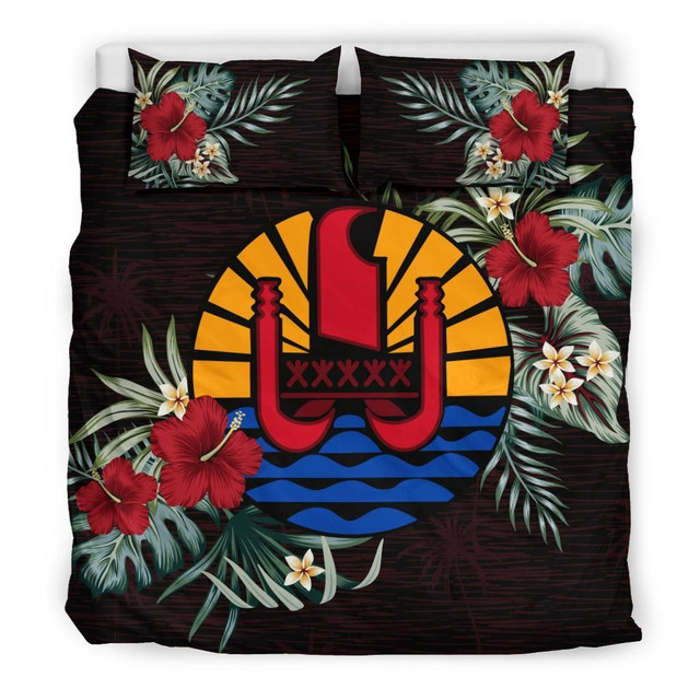 Tahiti Duvet Cover Set Tahiti Flag Hibiscus