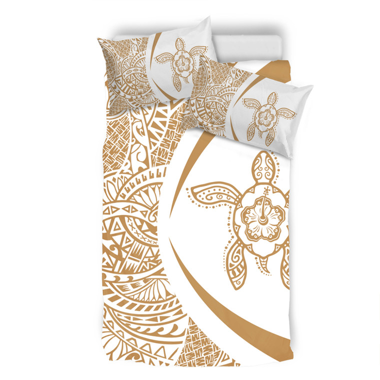 Hawaii Bedding Set Turtle Hibiscus Lauhala White Gold Circle