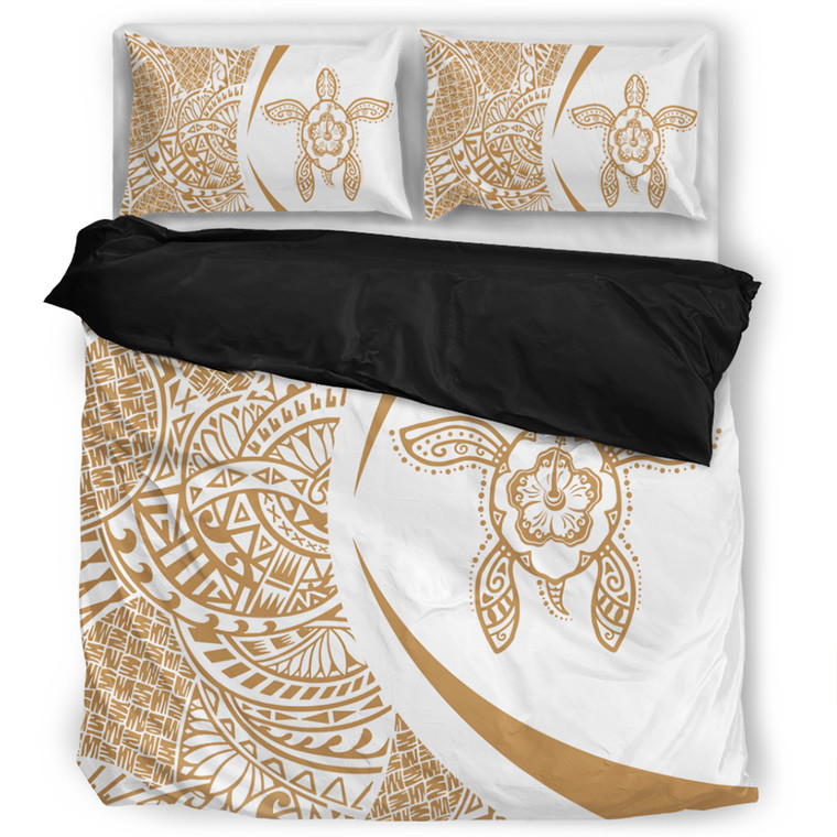 Hawaii Bedding Set Turtle Hibiscus Lauhala White Gold Circle