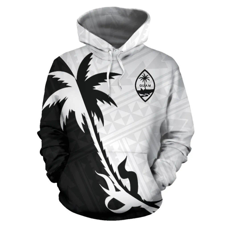 Guam Hoodie Guam Coat Of Arms Coconut Tree Black White