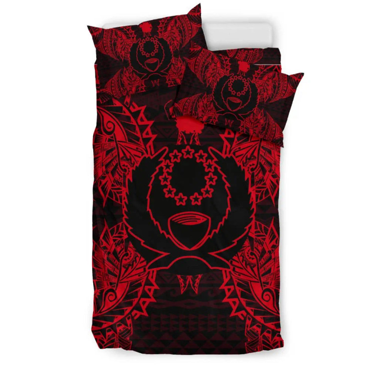 Polynesian Bedding Set Pohnpei Duvet Cover Set Map Red