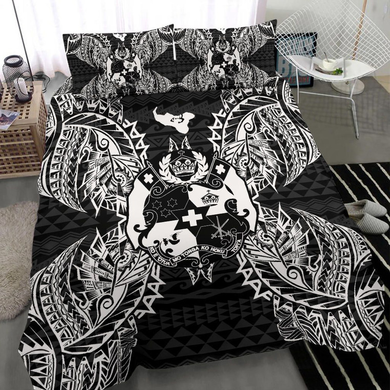 Polynesian Bedding Set Tonga Duvet Cover Set Map Black