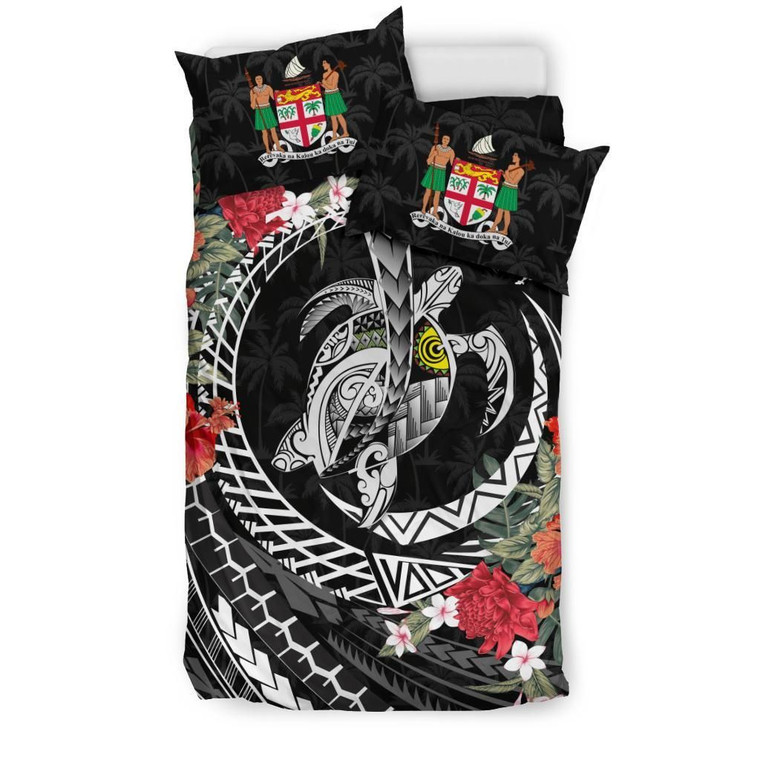 Polynesian Duvet Cover Set Fiji Bedding Set Polynesia Map Turtle Hibiscus