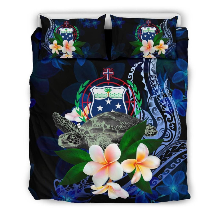 Samoa Polynesian Bedding Set Turtle With Plumeria Flowers