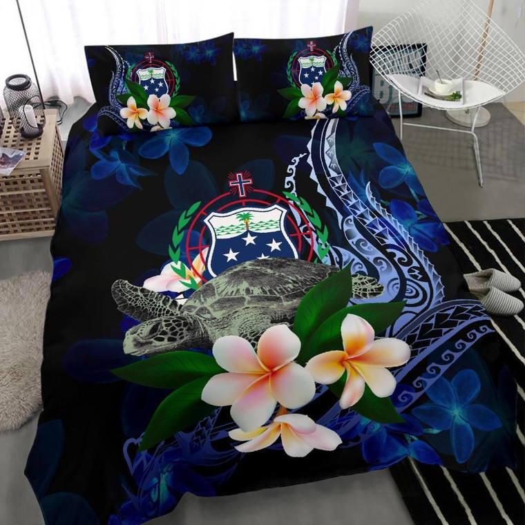 Samoa Polynesian Bedding Set Turtle With Plumeria Flowers