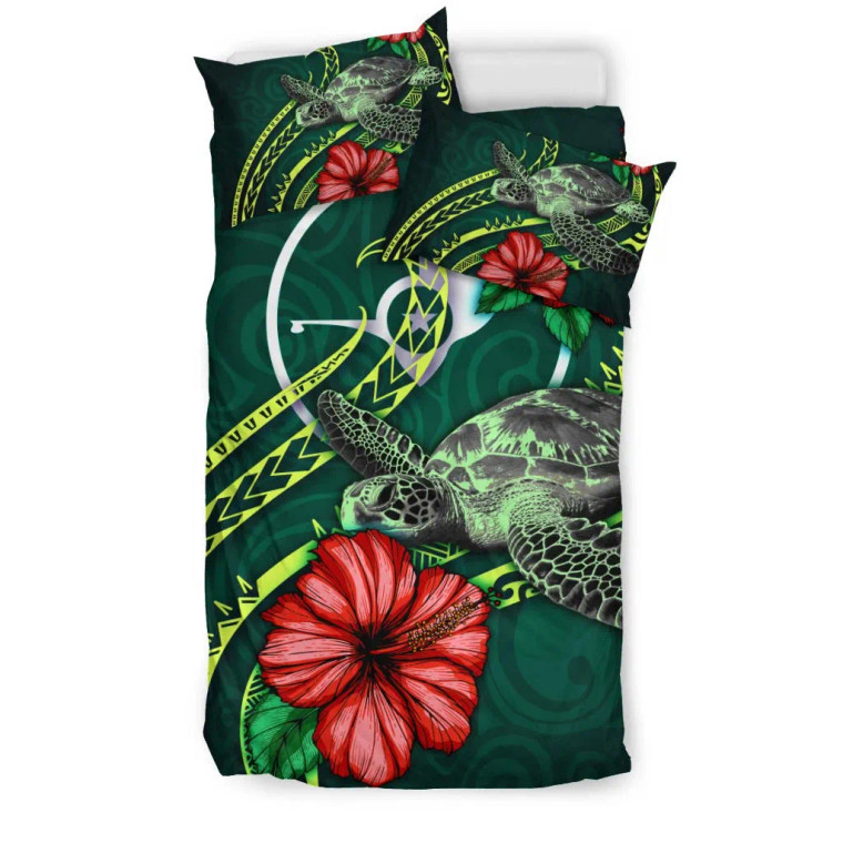 Polynesian Bedding Set Yap Micronesia Duvet Cover Set Green Turtle