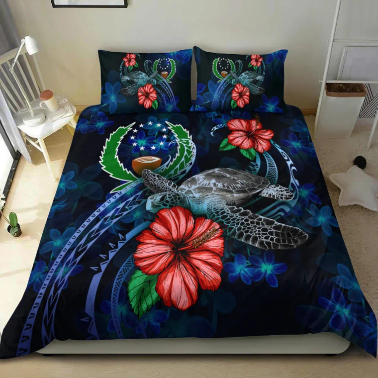 Pohnpei Micronesia Bedding Set Blue Turtle Hibiscus