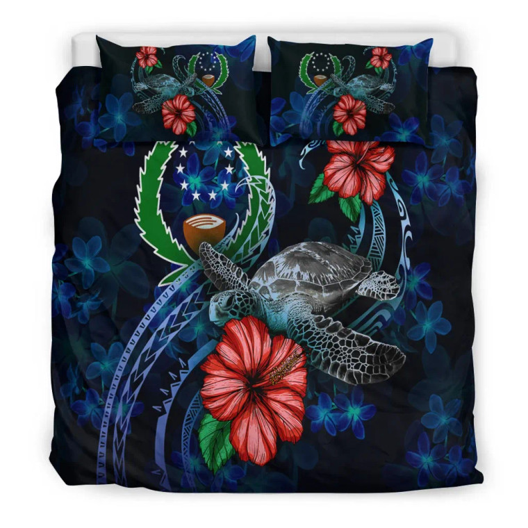 Pohnpei Micronesia Bedding Set Blue Turtle Hibiscus