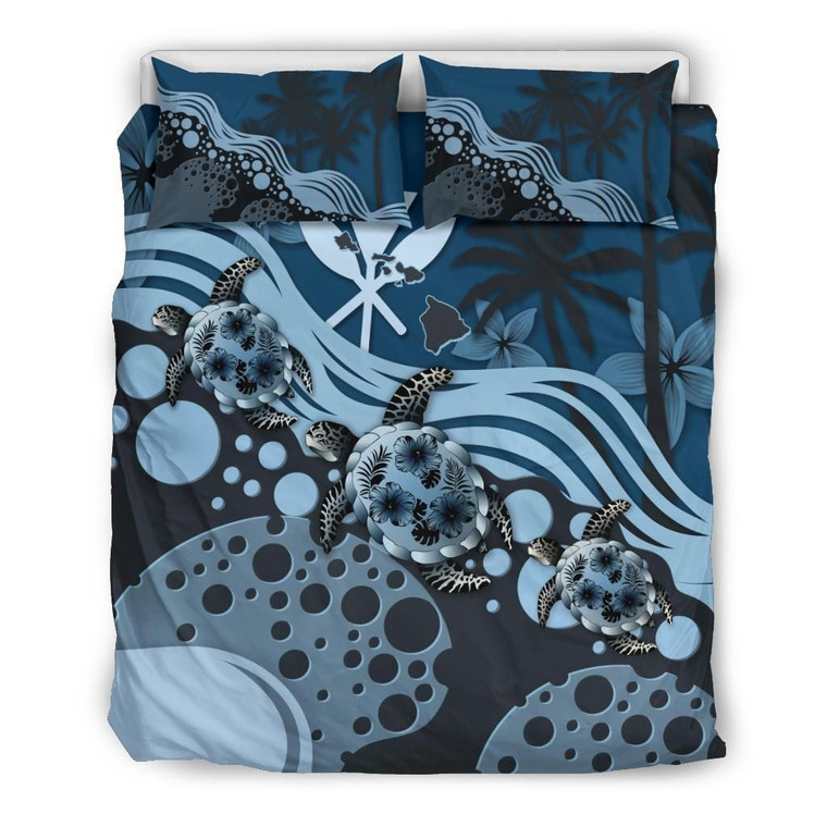 Polynesian Duvet Cover Set Hawaii Bedding Set Dark Blue Turtle Hibiscus