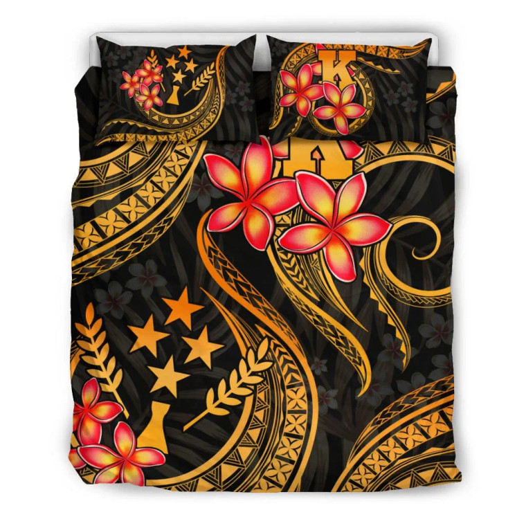Micronesian Bedding Set Kosrae Duvet Cover Set Gold Plumeria