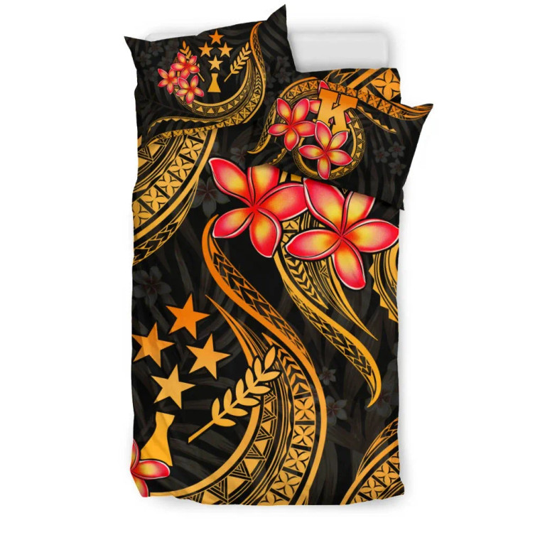 Micronesian Bedding Set Kosrae Duvet Cover Set Gold Plumeria