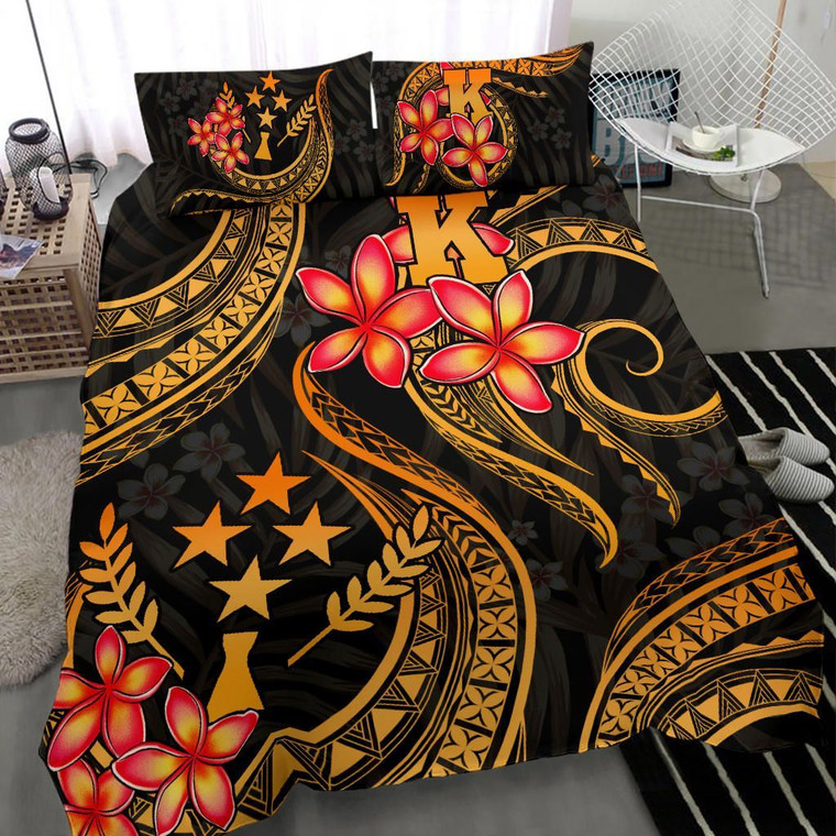 Micronesian Bedding Set Kosrae Duvet Cover Set Gold Plumeria