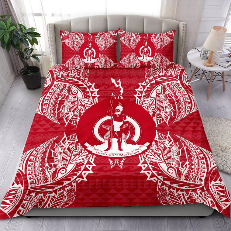 Polynesian Bedding Set Vanuatu Duvet Cover Set Map Red White