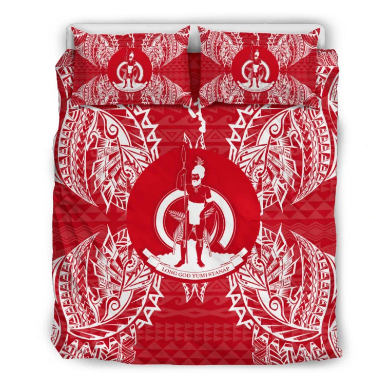 Polynesian Bedding Set Vanuatu Duvet Cover Set Map Red White
