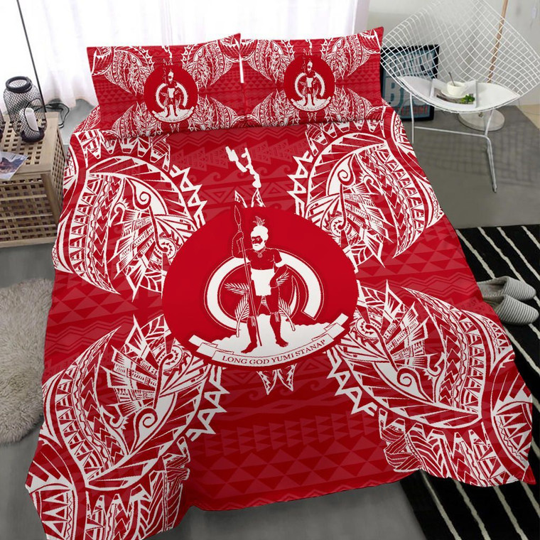 Polynesian Bedding Set Vanuatu Duvet Cover Set Map Red White