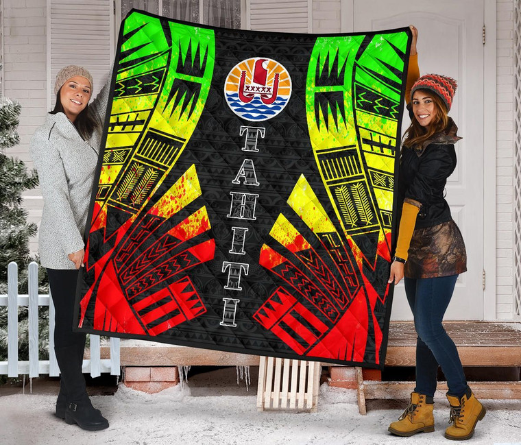 Tahiti Premium Quilt Tahiti Flag Polynesian Reggae Tattoo