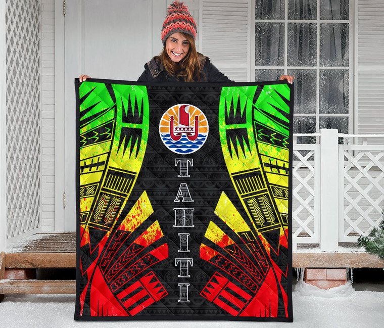 Tahiti Premium Quilt Tahiti Flag Polynesian Reggae Tattoo