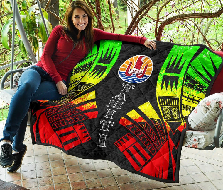 Tahiti Premium Quilt Tahiti Flag Polynesian Reggae Tattoo