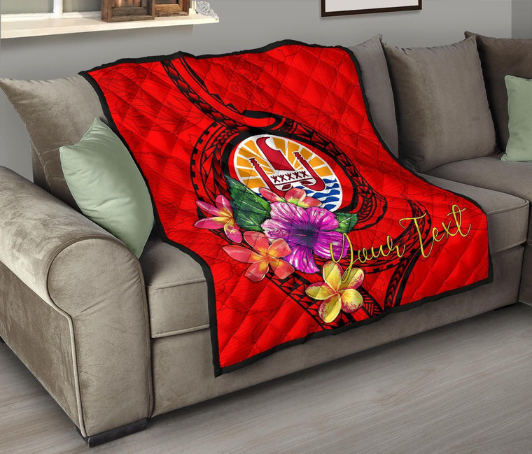 Tahiti Polynesian Custom Personalised Premium Quilt Floral With Seal Red