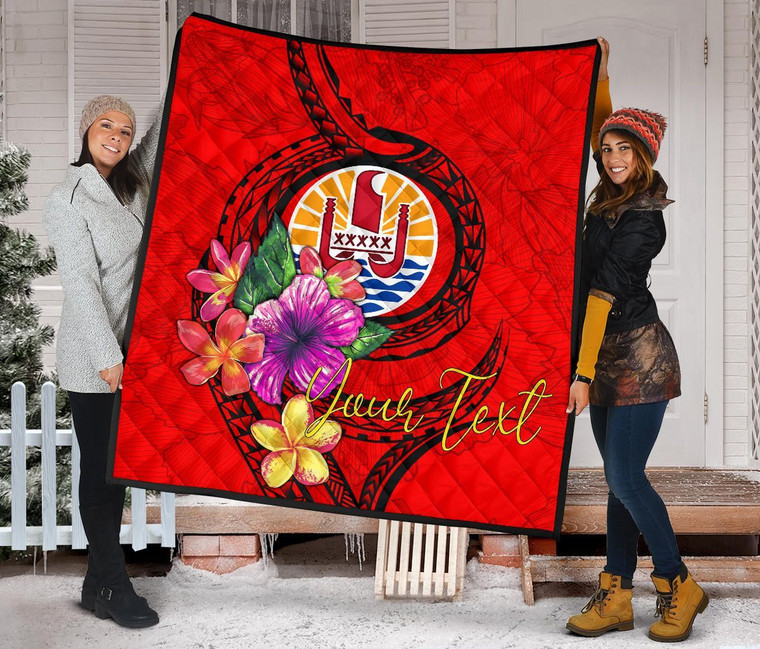 Tahiti Polynesian Custom Personalised Premium Quilt Floral With Seal Red