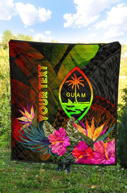 Guam Polynesian Personalised Premium Quilt Hibiscus And Banana Leaves