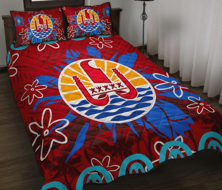 Tahiti Polynesian Quilt Bed Set Tahiti Flag