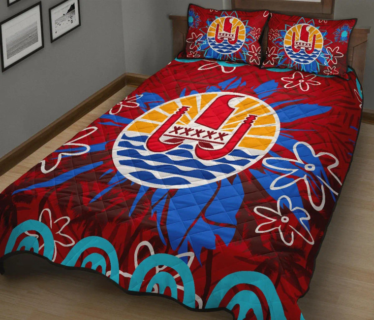 Tahiti Polynesian Quilt Bed Set Tahiti Flag