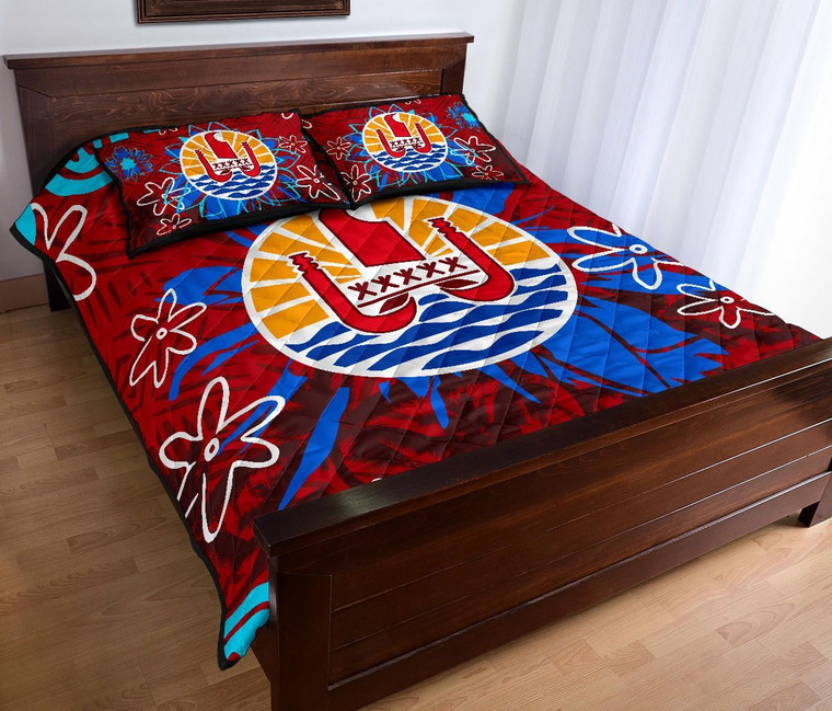 Tahiti Polynesian Quilt Bed Set Tahiti Flag