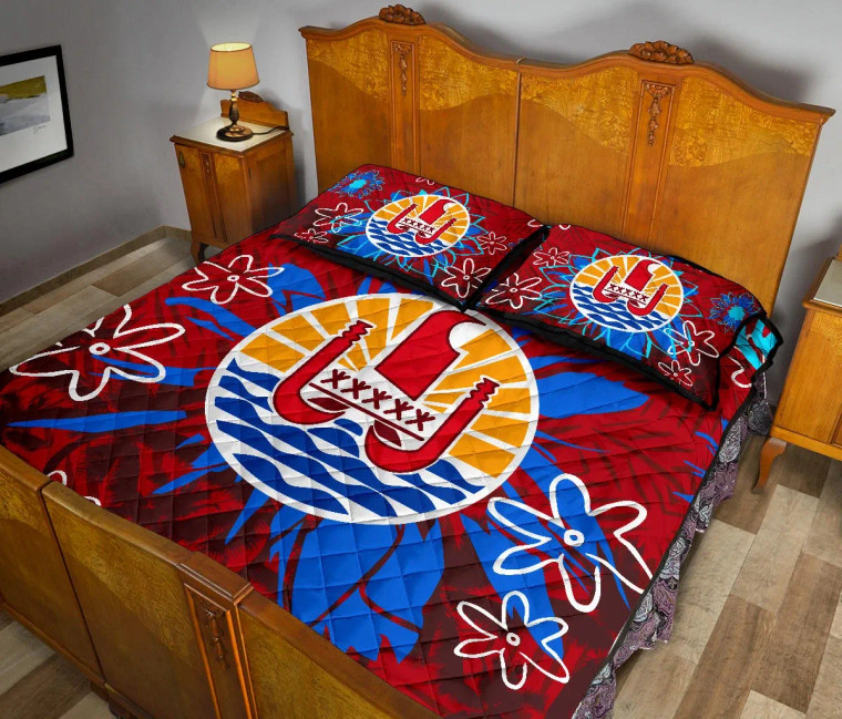 Tahiti Polynesian Quilt Bed Set Tahiti Flag