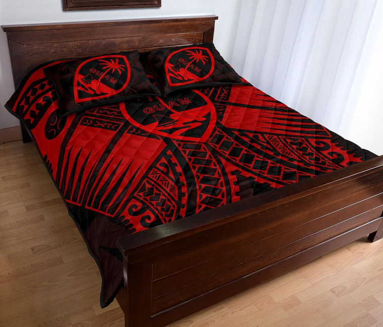 Guam Polynesian Quilt Bed Set Red Guam Coat Of Arms Polynesian Tattoo